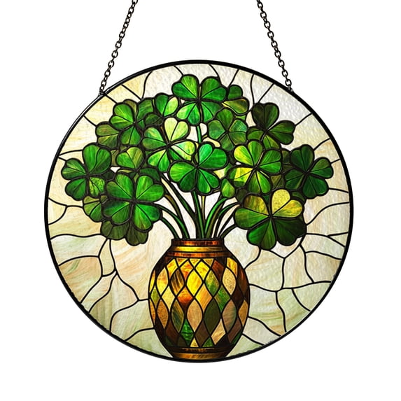 Clover Plant Pot Suncatcher Window Hanging, Botanical Green Leaf Window ...