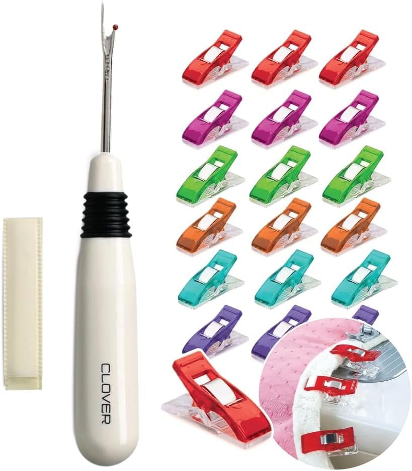 Clover Seam Ripper and Thread Remover, 20 Plastic Clips for Sewing ...