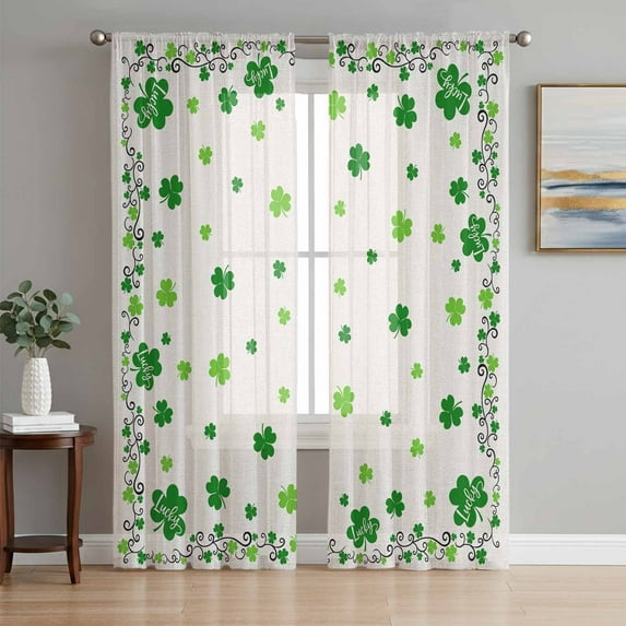 Clover, Semi Sheer Curtains 63 Inch Length 2 Panels Set, Happy St ...