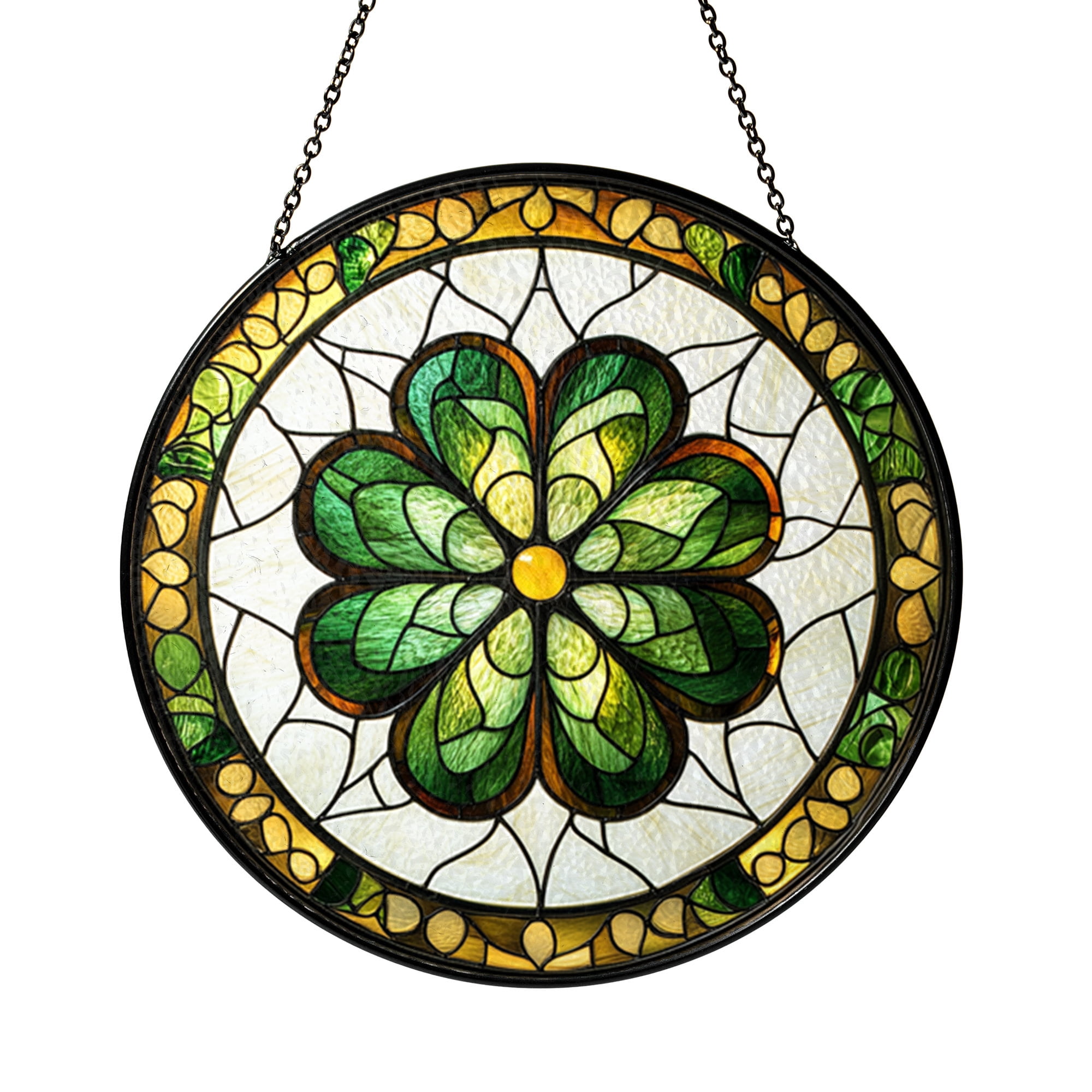 Clover Shamrock Stained Glass Suncatcher Round Window Hanging Panel for ...