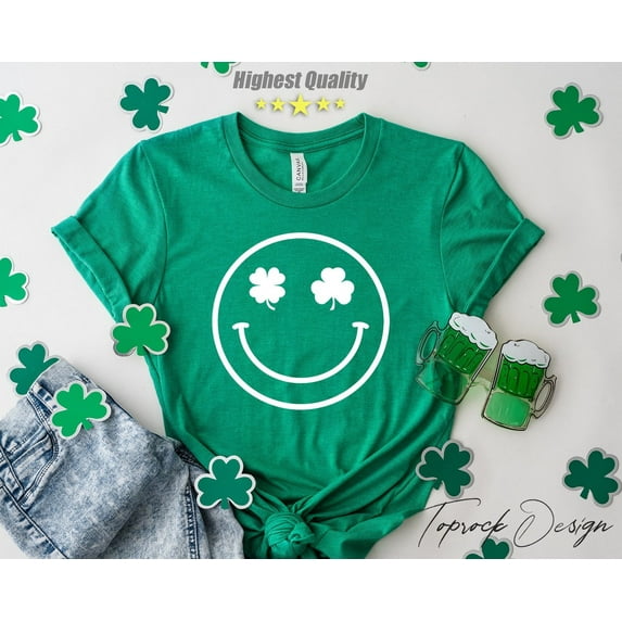 Clover Smiley Lucky Shirt, St Patricks Day Irish Shirt, Lucky Green ...
