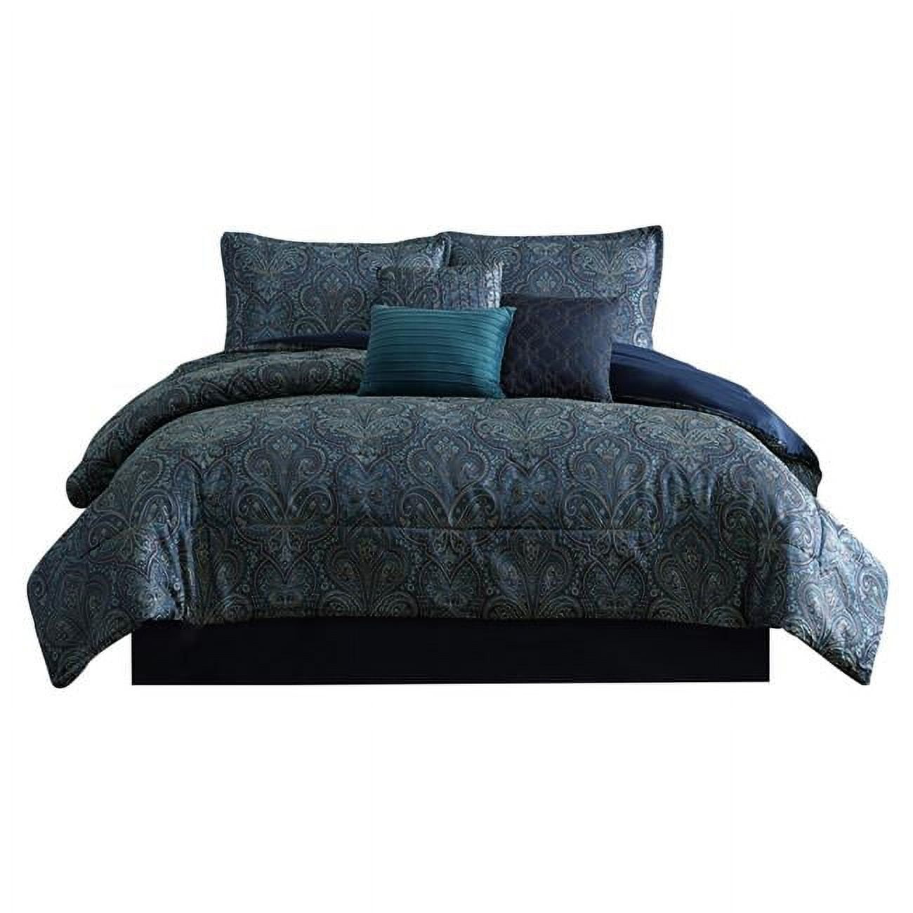 Clover Soft Polyester Comforter Set with Jacquard Pattern, Teal Blue ...