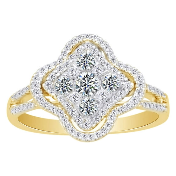 AFFY Clover Style Engagement Wedding Ring In 14k Yellow Gold With Round ...