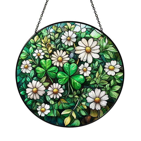 Clover Sunrise Field Stained Glass Suncatcher Window Hanging Decor ...