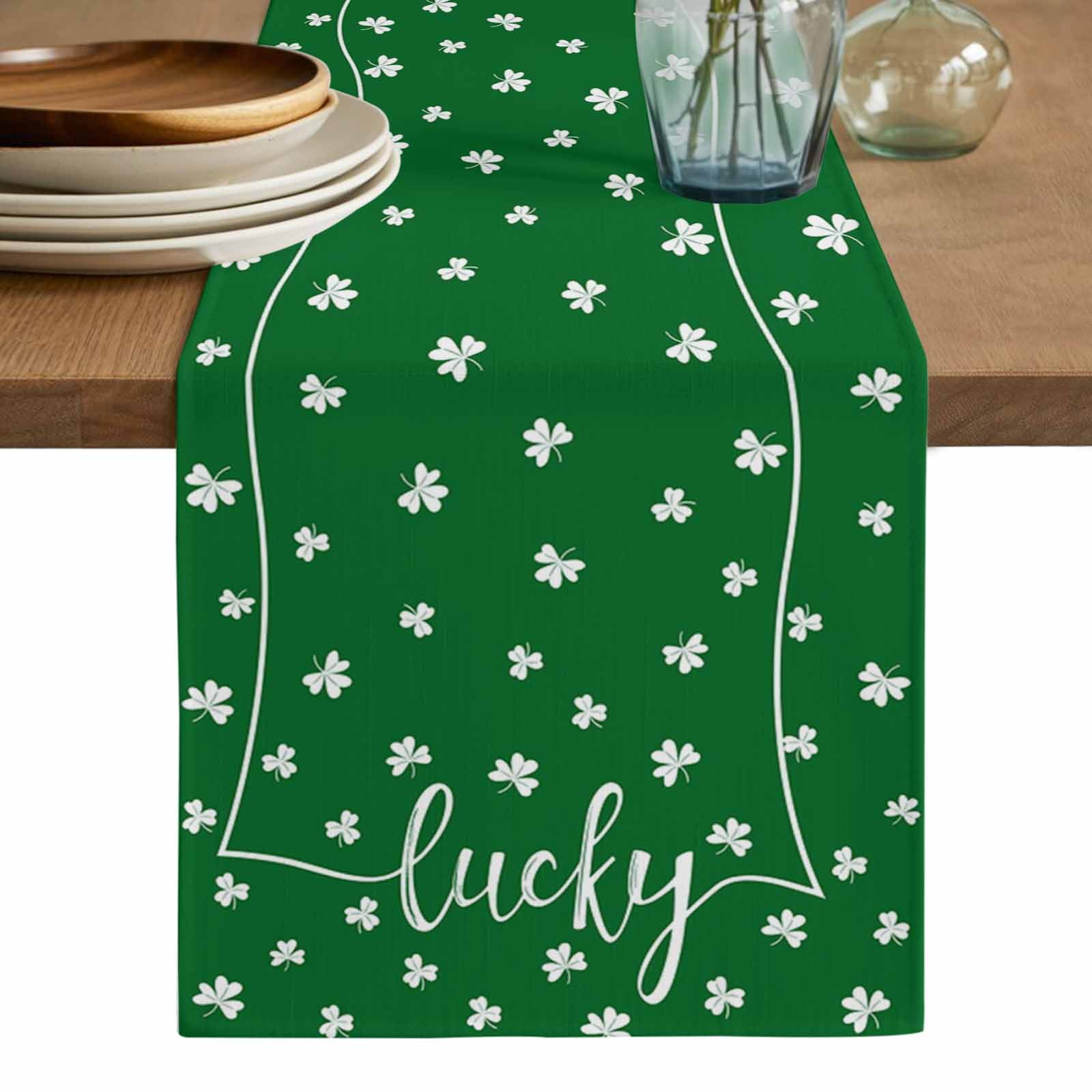 Clover Table Runner, St. Patrick's Day Green Shamrock Washable Cotton ...