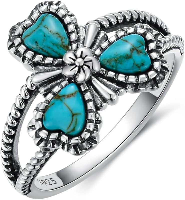 Clover Turquoise Ring 925 Sterling Silver Natural Turquoise Flower Ring ...