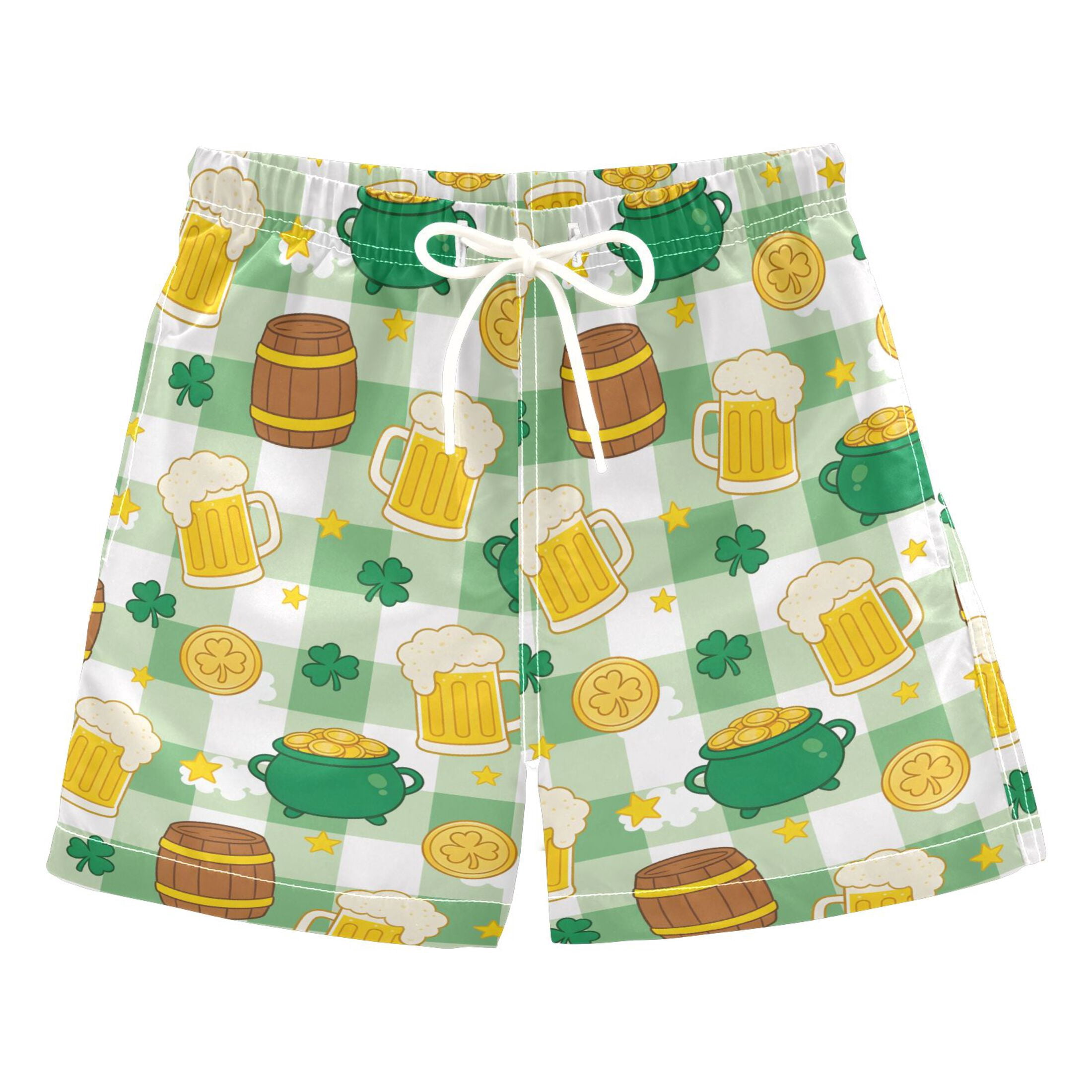 Clover and Beer Pattern Swim Trunks Quick Dry Beach Pool Board Shorts ...