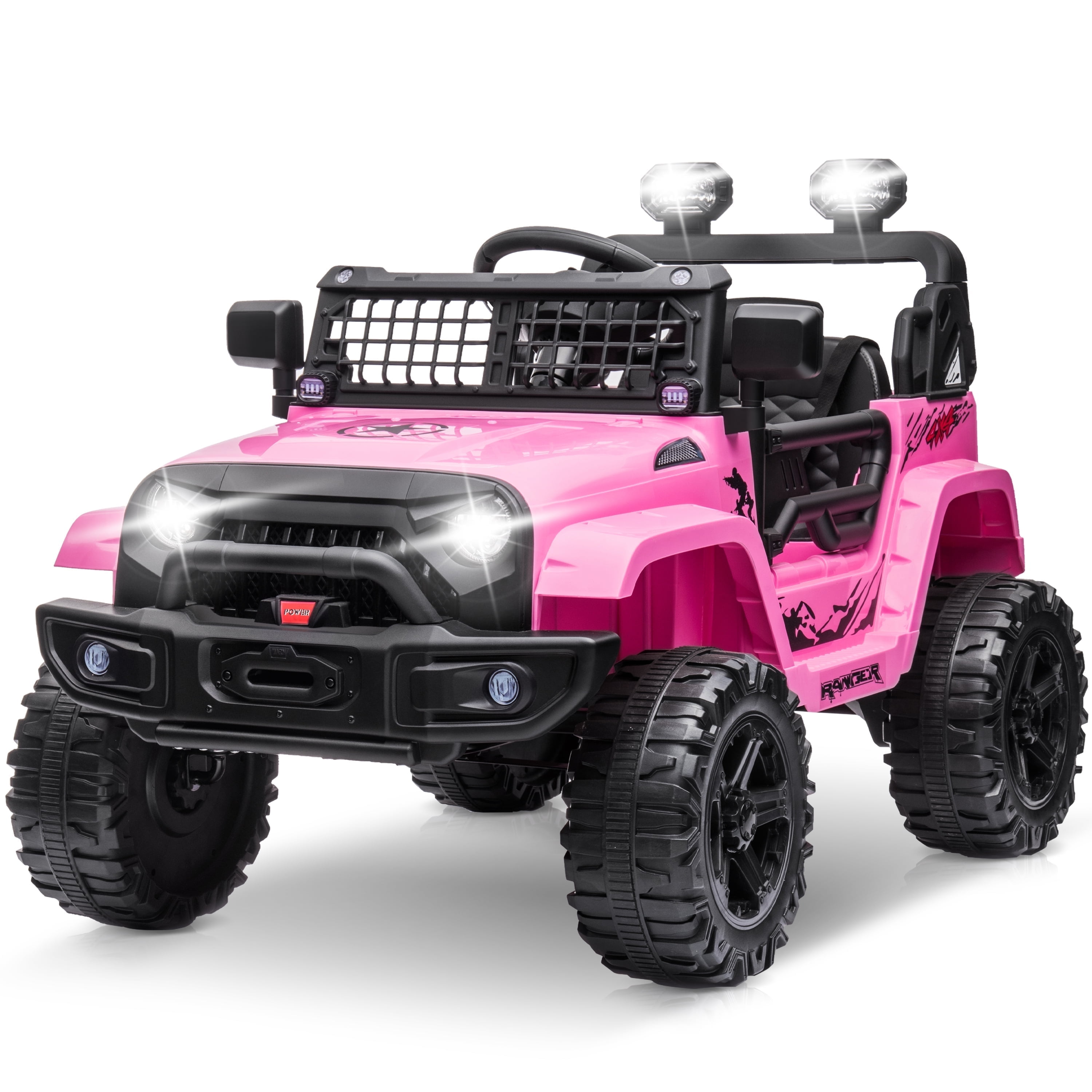 Clovercat Kids Power Wheels Electric Ride-On Jeep, 12V Battery Operated, LED, Bluetooth, Remote ...