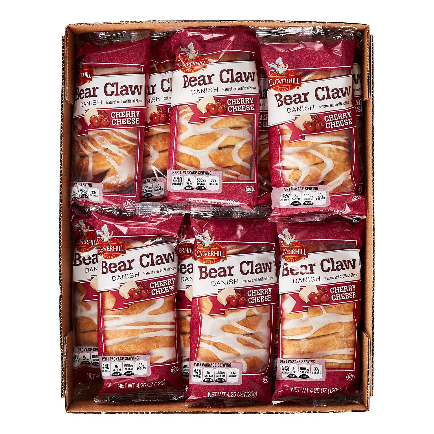 Cloverhill Cherry Cheese Bear Claw 4.25 oz 12 Pack Individually Wrapped ...