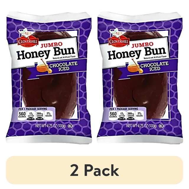 (2 pack) Cloverhill Jumbo Chocolate Iced Honey Bun & Jumbo Glazed Honey ...