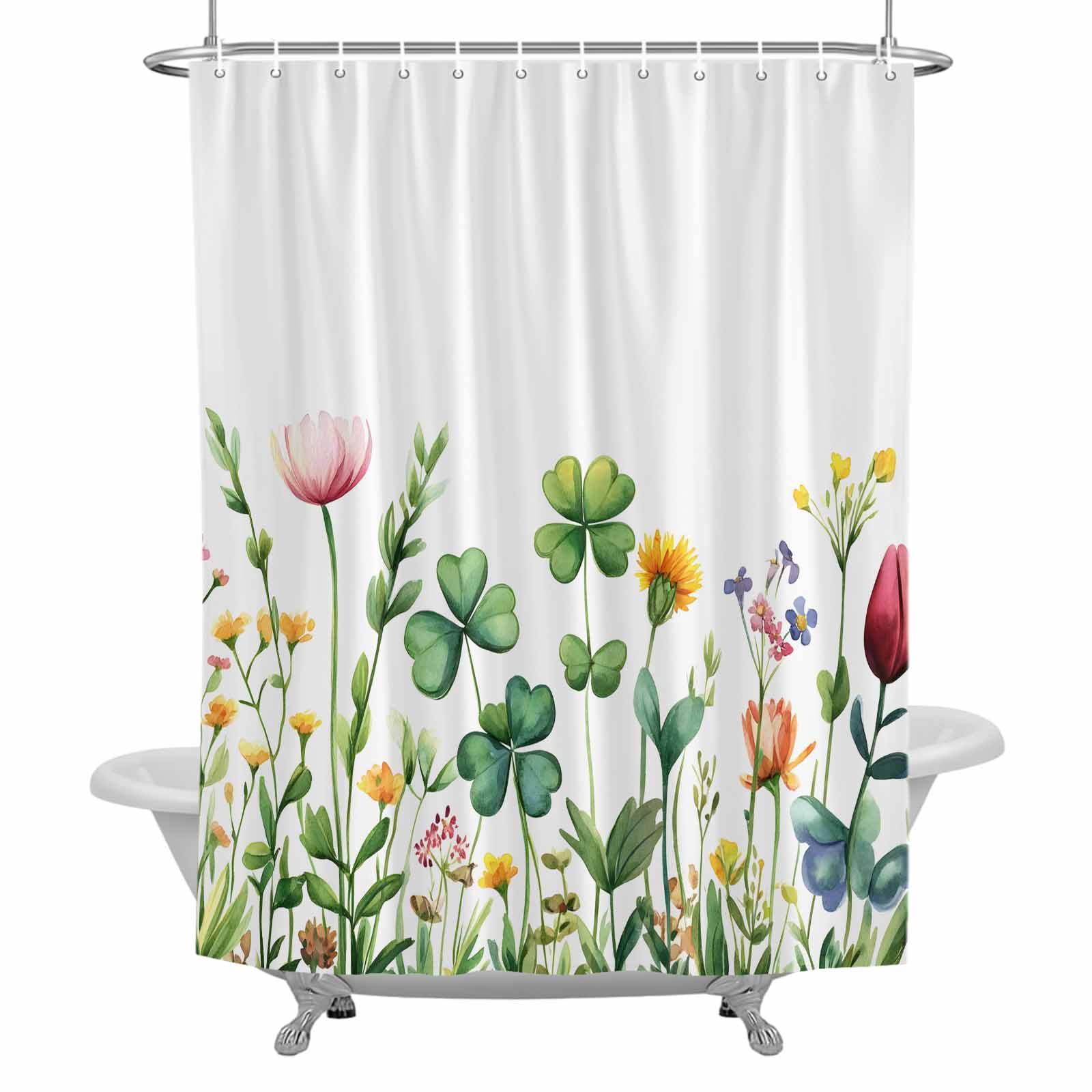 Clovers Flowers Shower Curtain for Bathroom, St Patrick's Day ...