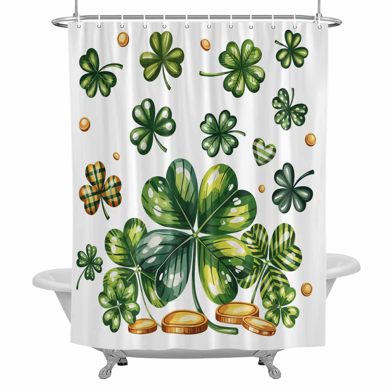 Clovers St. Patrick's Day Shower Curtain Set with Hooks, Rustic Green ...