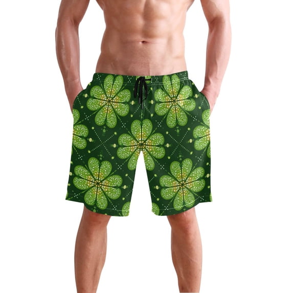 Clovers on Grids St Patricks Day Men's Swim Trunks Beach Shorts Bathing ...