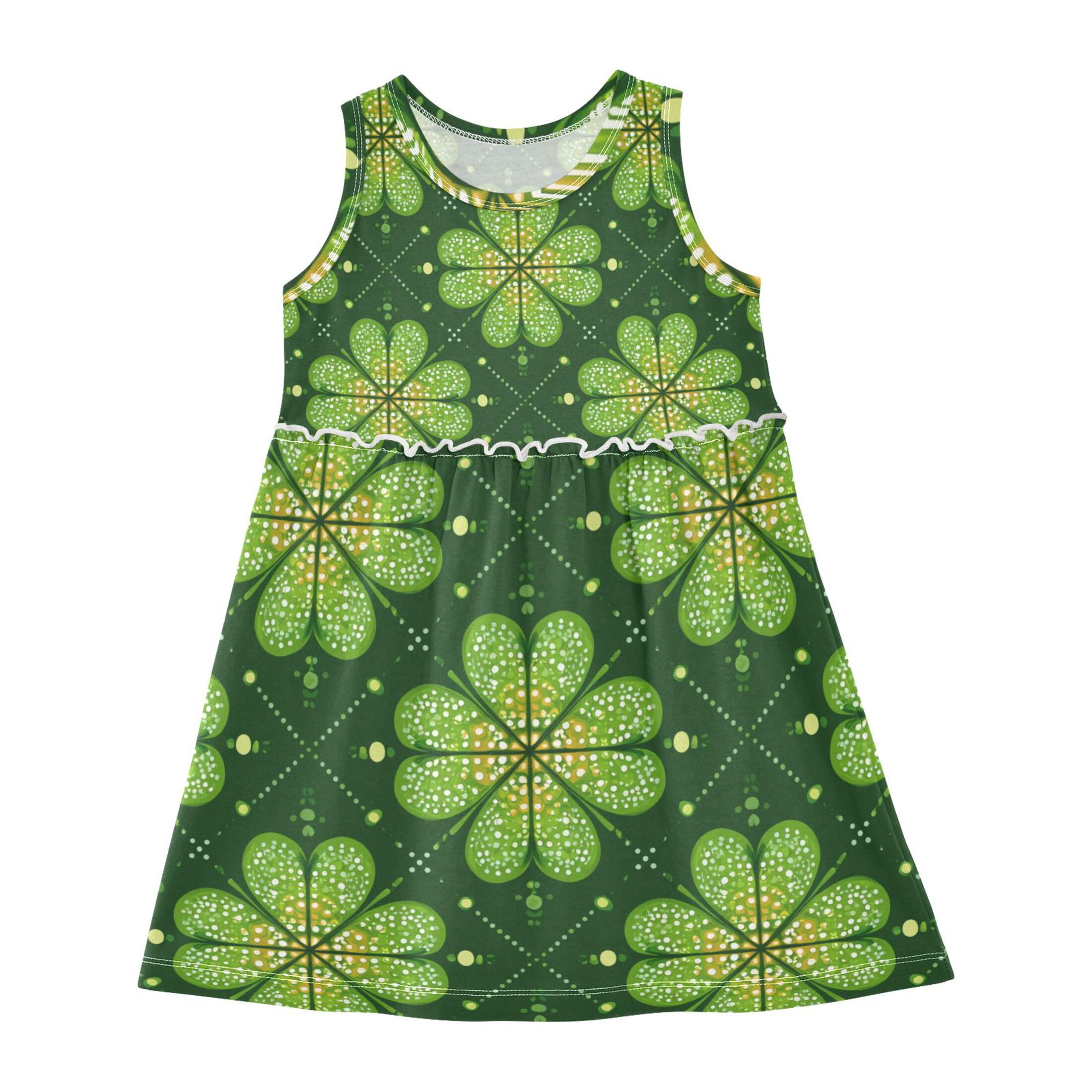 Clovers on Grids St Patricks Day Sleeveless Dress A-Line One-Piece ...