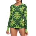 Clovers on Grids St Patricks Day Women's Rash Guard Shirts UPF 50+ Sun ...