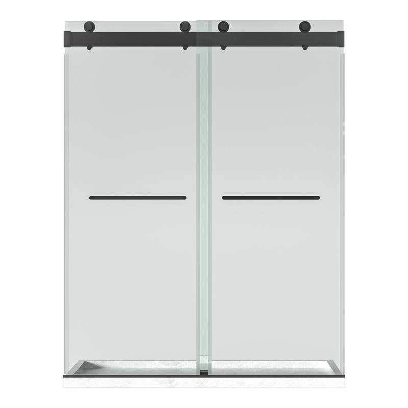 Clovis 76x72" Double Sliding Glass Shower Door w/ Buffer in Matte Black ...