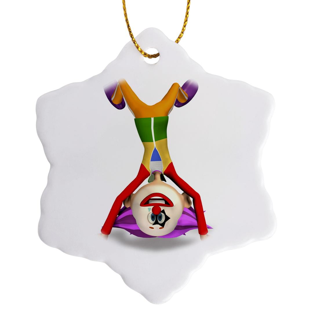 3drose, Clown Doing Handstand, 3 inch Snowflake Porcelain Ornament ...