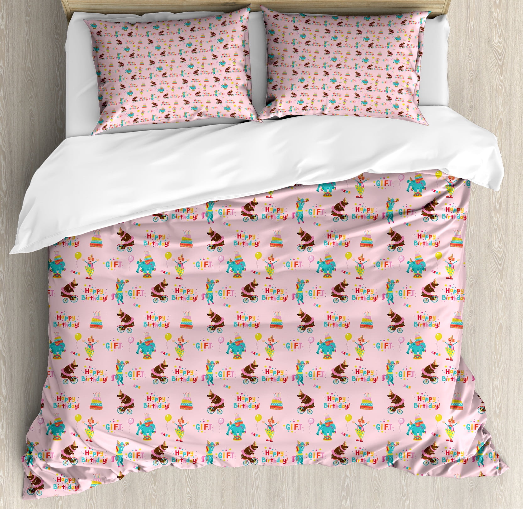 Clown Duvet Cover Set, Happy Birthday and Gift Lettering Funny Pattern ...