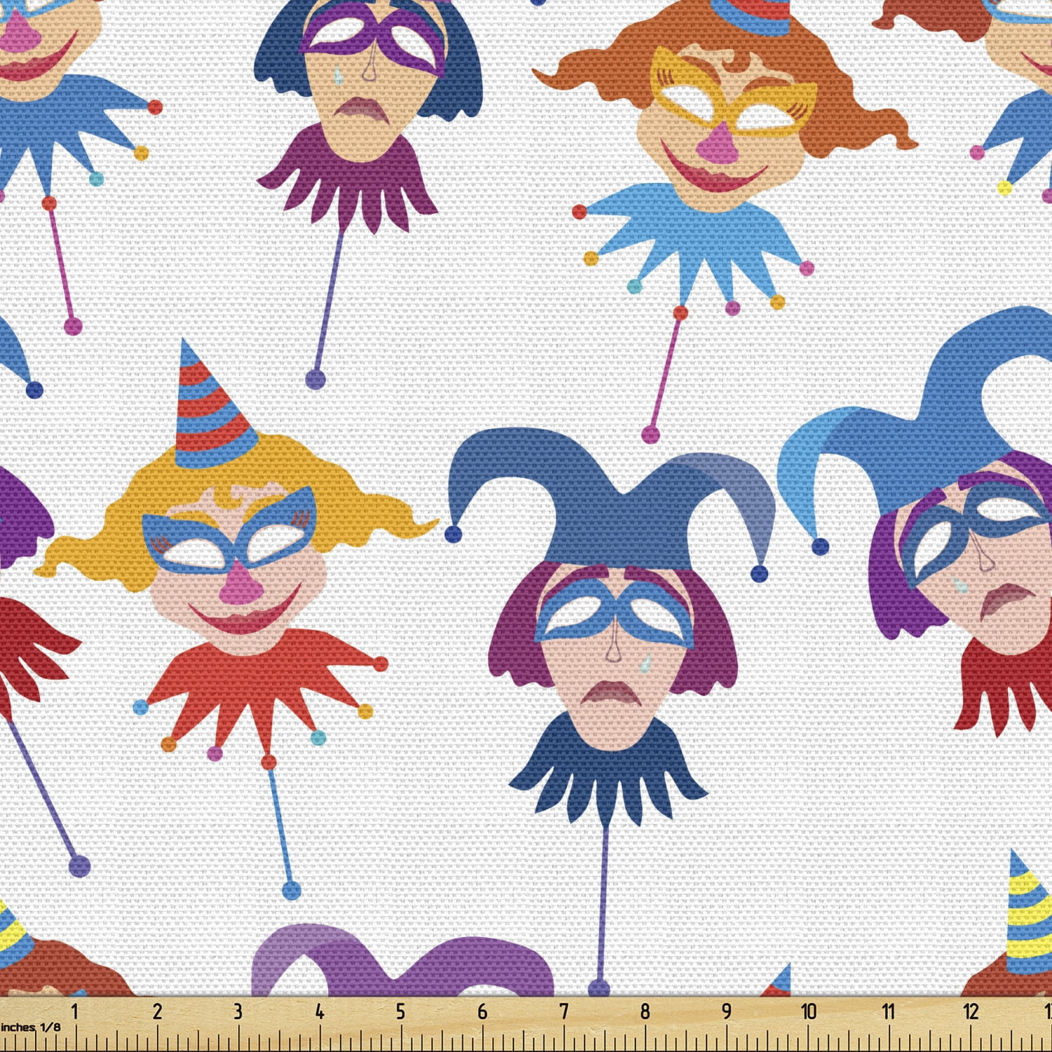 Ambesonne Clown Fabric by the Yard Upholstery, Carnival Women Faces ...