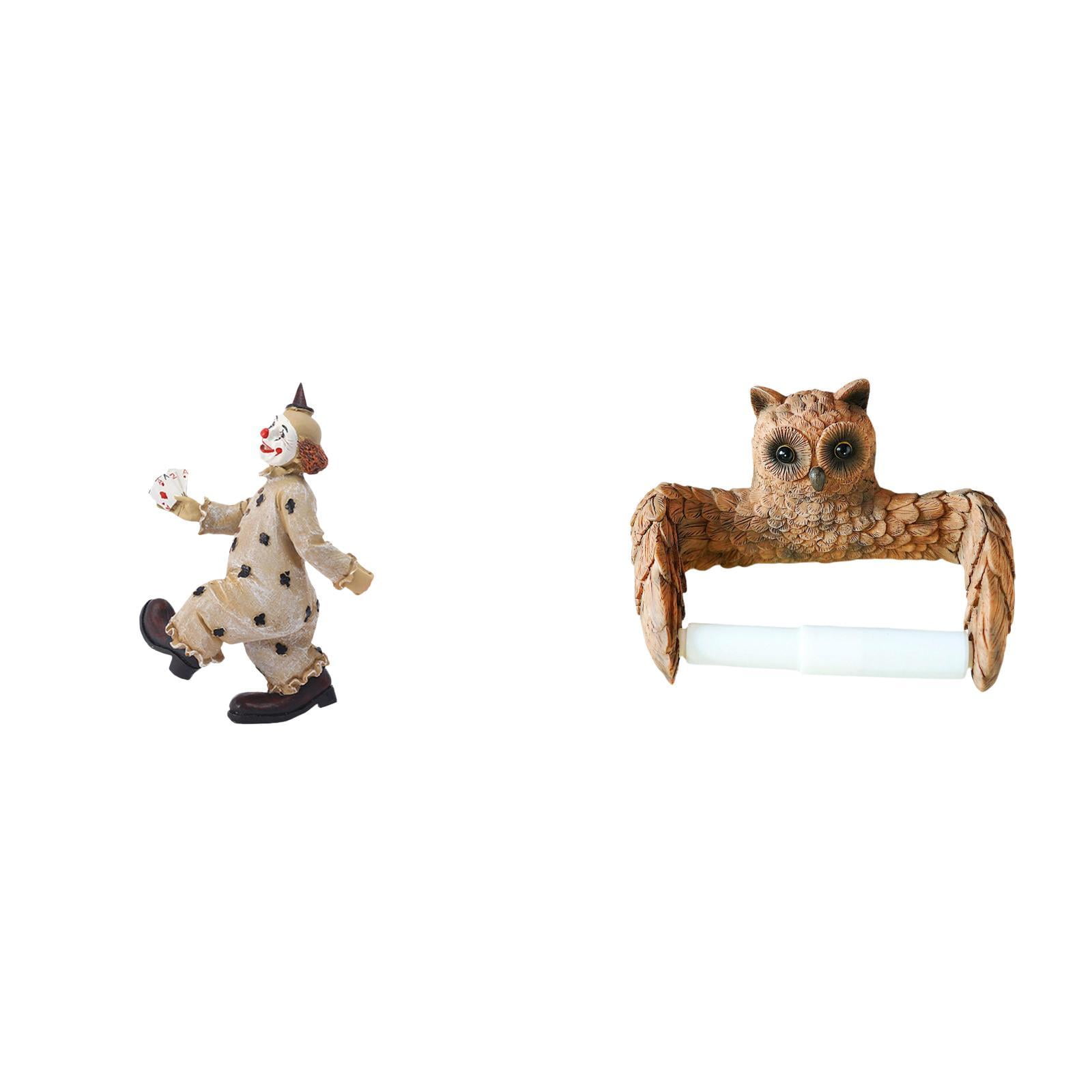 Clown Figurines Owl Sculpture Toilet Paper Holder Resin Artwork for ...