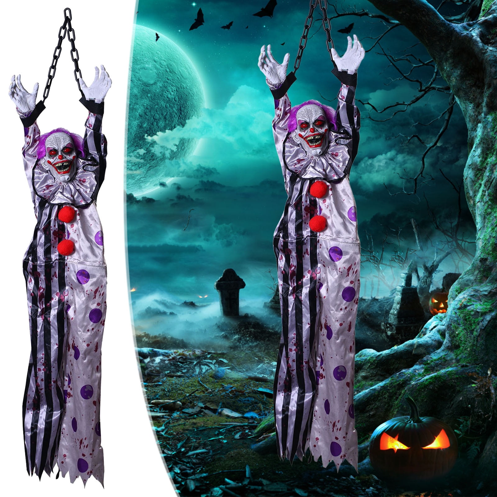 Clown Halloween New Voice-Activated Luminous Sounding Hanging Ghost ...