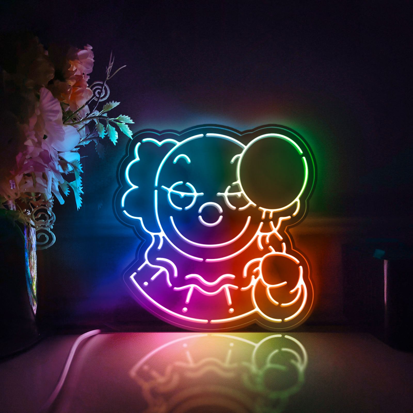 Clown Holding Balloon Led Light Box, Dimmable Neon-Like Light Signs USB ...
