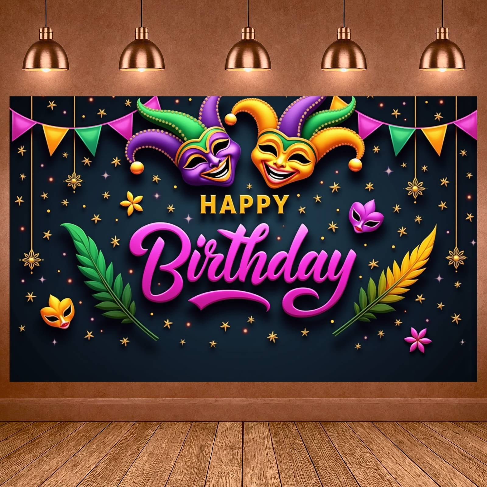 Clown Mask Design Banner Colorful Pattern Masquerade Display Gold Star ...