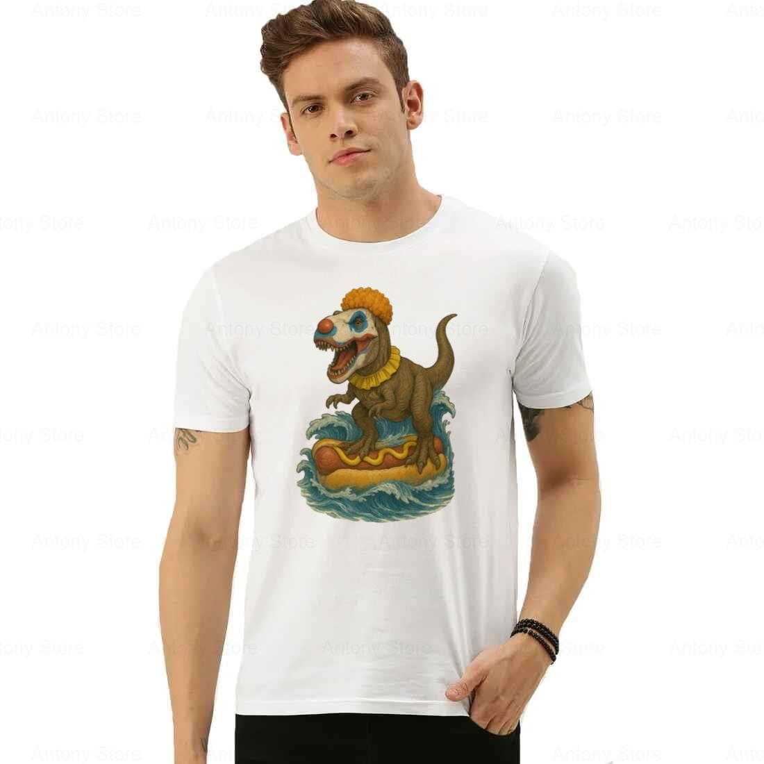 Clown T-Rex Surfing Hot Dog Wild Fun Mashup Humor Unisex T-Shirt up to ...
