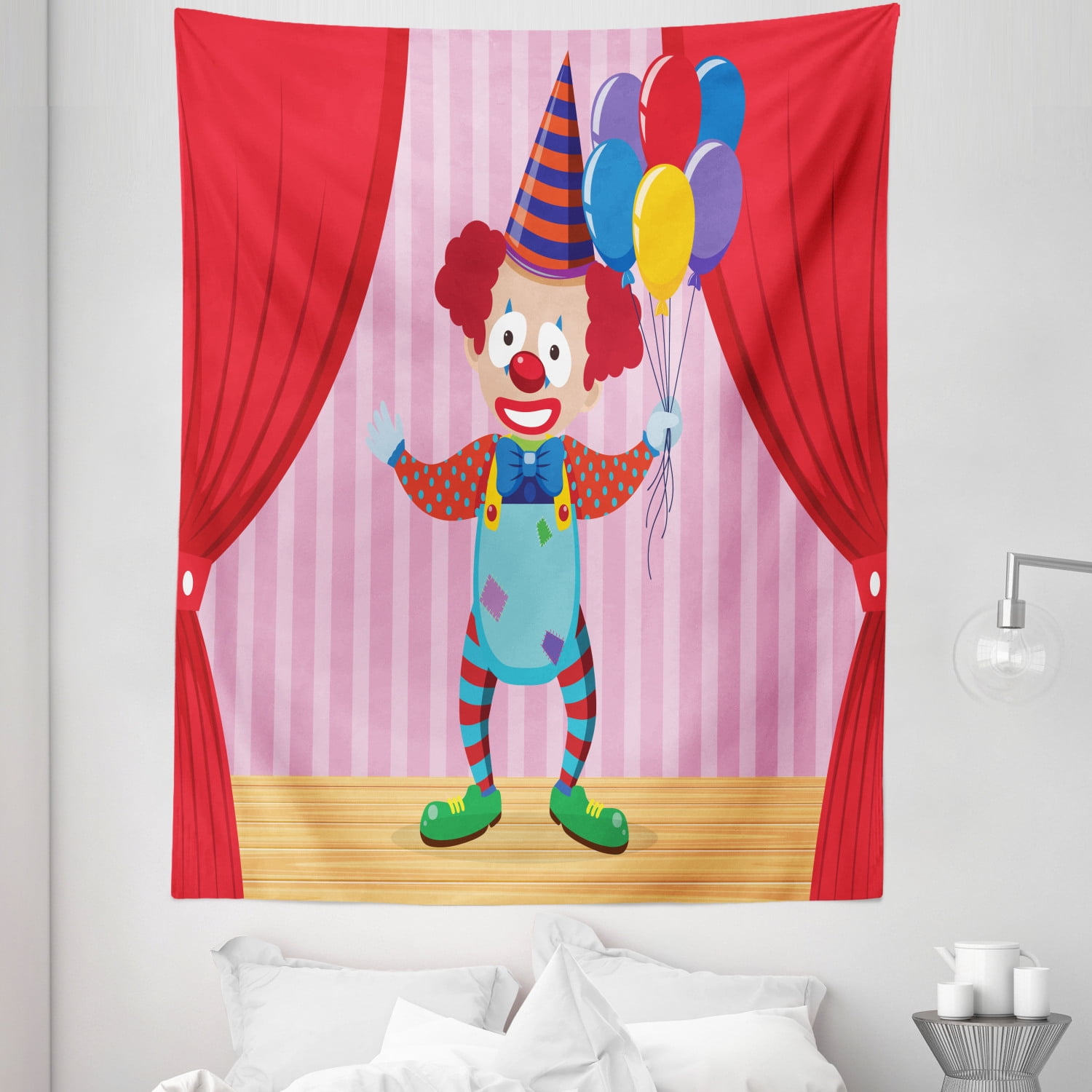 Clown Tapestry, Themed Graphic of Whimsical Entertainer Man on Stage ...