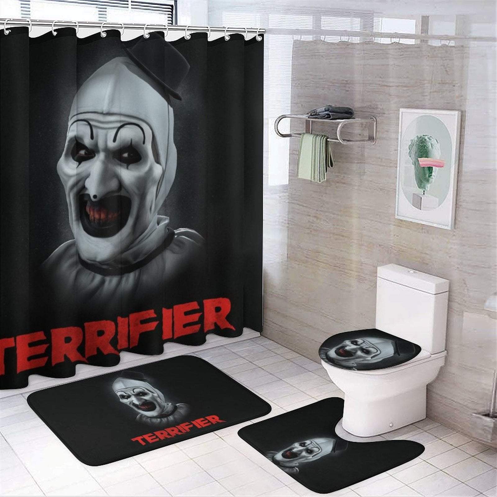 Clown Terrifier Movie Shower Curtain Set Decoration Non-Slip Rug Bath ...