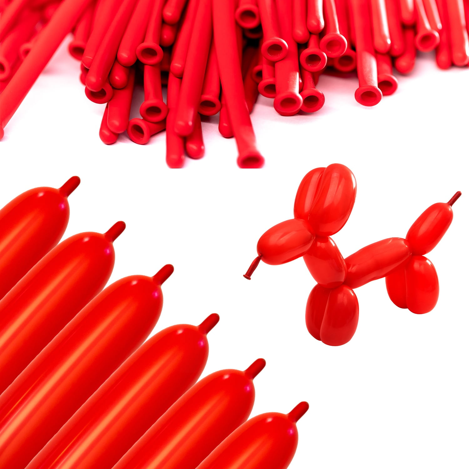 Clownatex 260 Long Twisting Red Balloons (100 pcs) for Balloon Animals ...