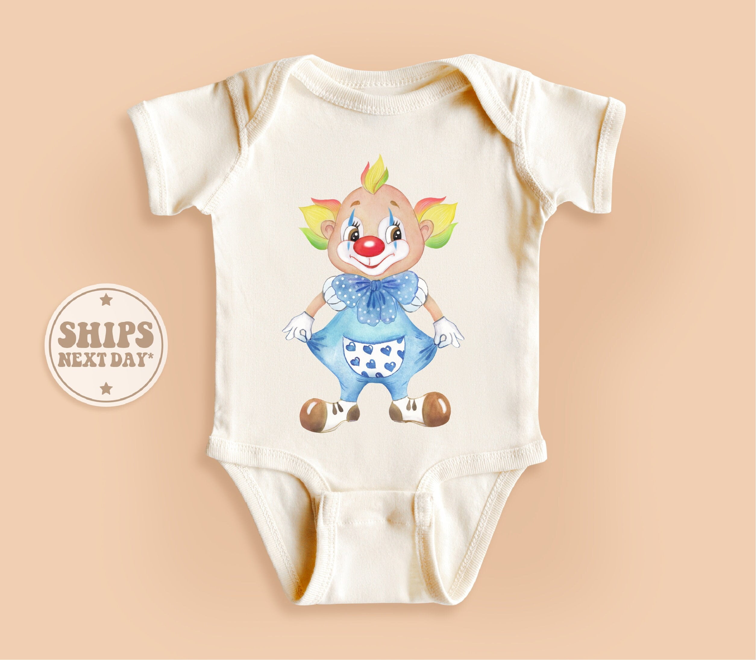 Clowncore Baby Onesie, Clown Bodysuit, Cute Natural Baby Gift, Circus ...