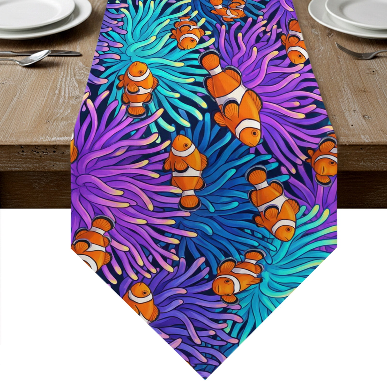 Clownfish Coastal Table Runner Linen Burlap Table Runner 48 Inches Long ...