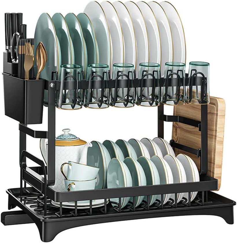 Cloyster Dish Drying Rack 2 Tier Dish Rack with DrainboardDish Shelf ...
