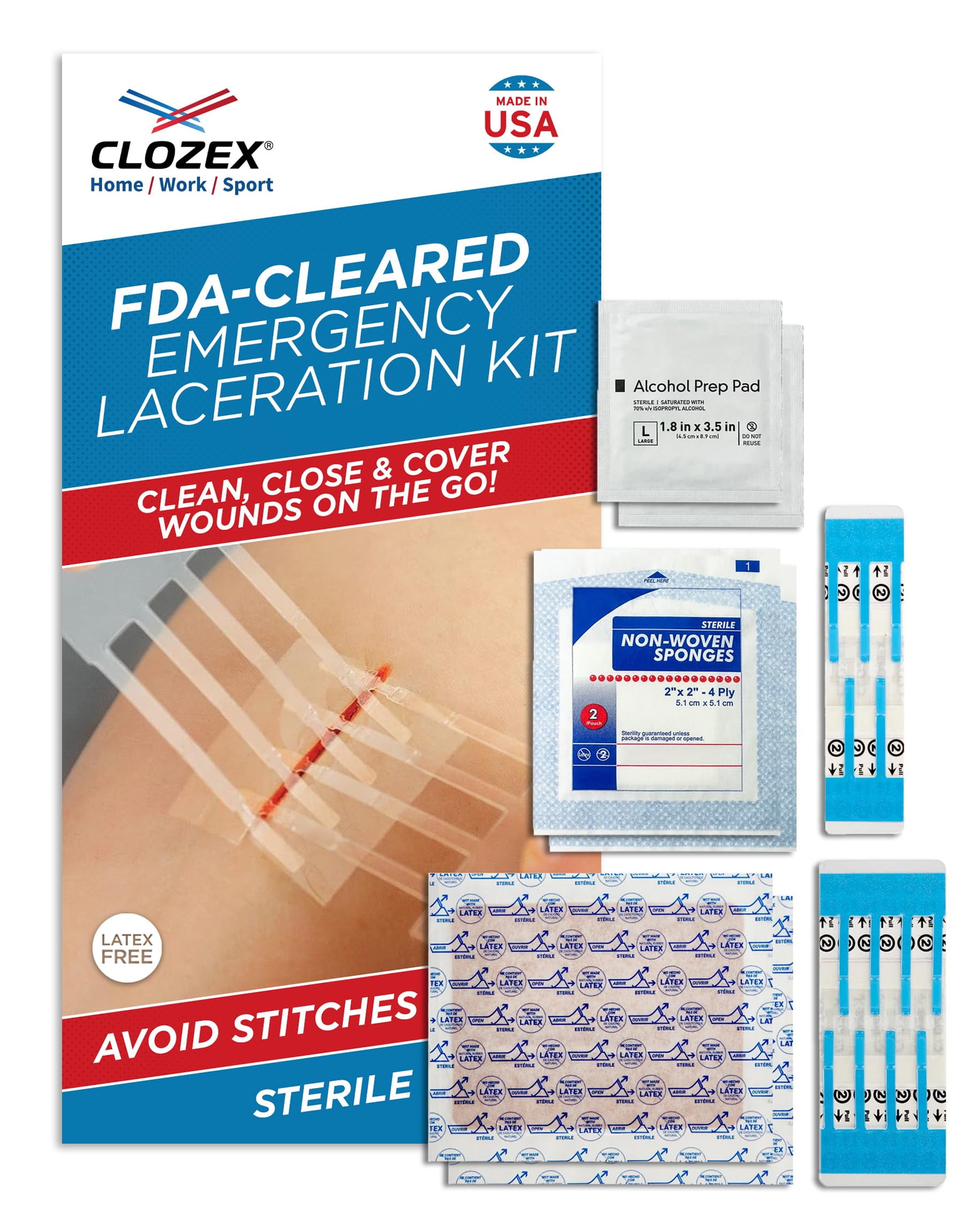Clozex Complete Emergency Laceration Kit - Repair Wounds Without ...