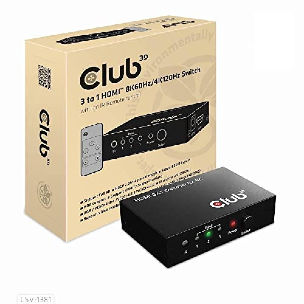 Club 3d - CSV-1381-3 to 1 Hdmi 2.1a Spec Switch 3 Input 1 Output at ...
