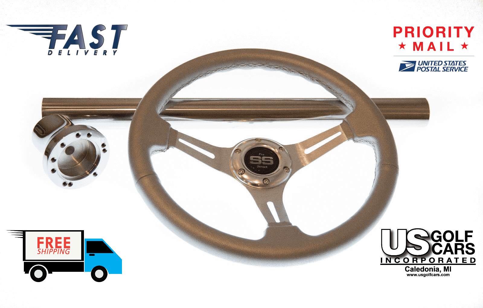 Club Car Precedent Silver Steering Wheel/Hub Adapter/Chrome Cover Kit ...