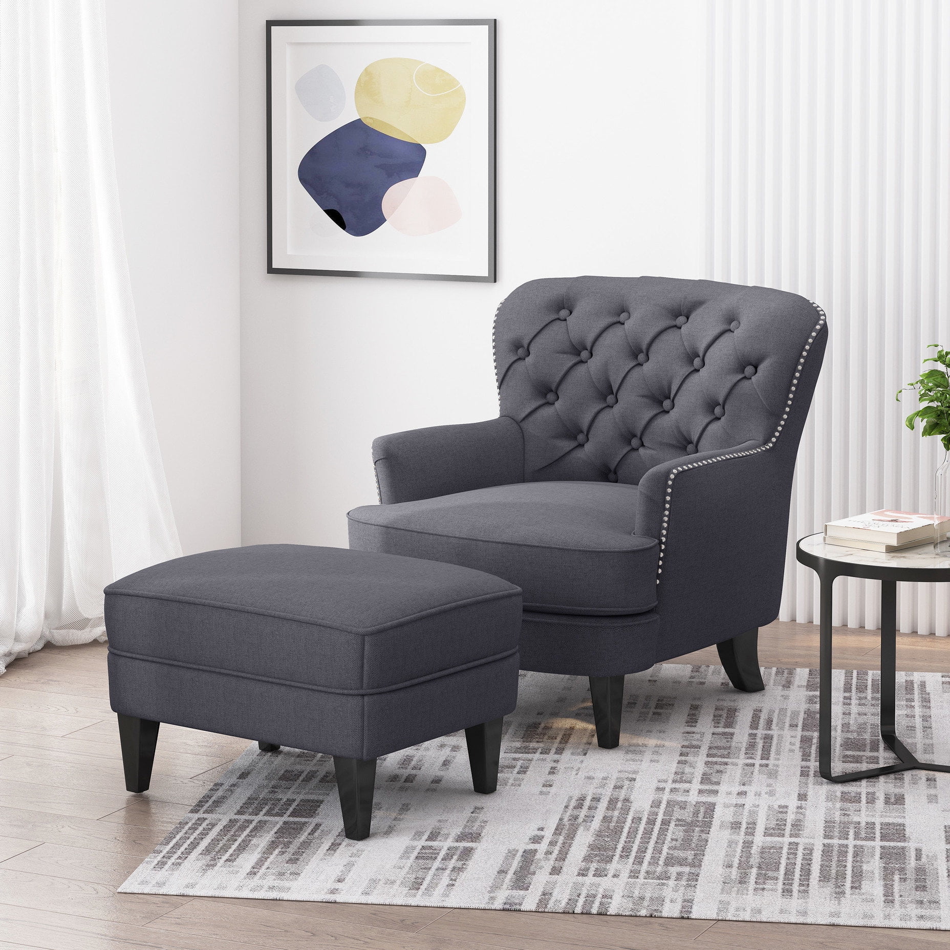Club Chair & Ottoman Combo | Beautify Your Space | Fabric Made of 100% ...