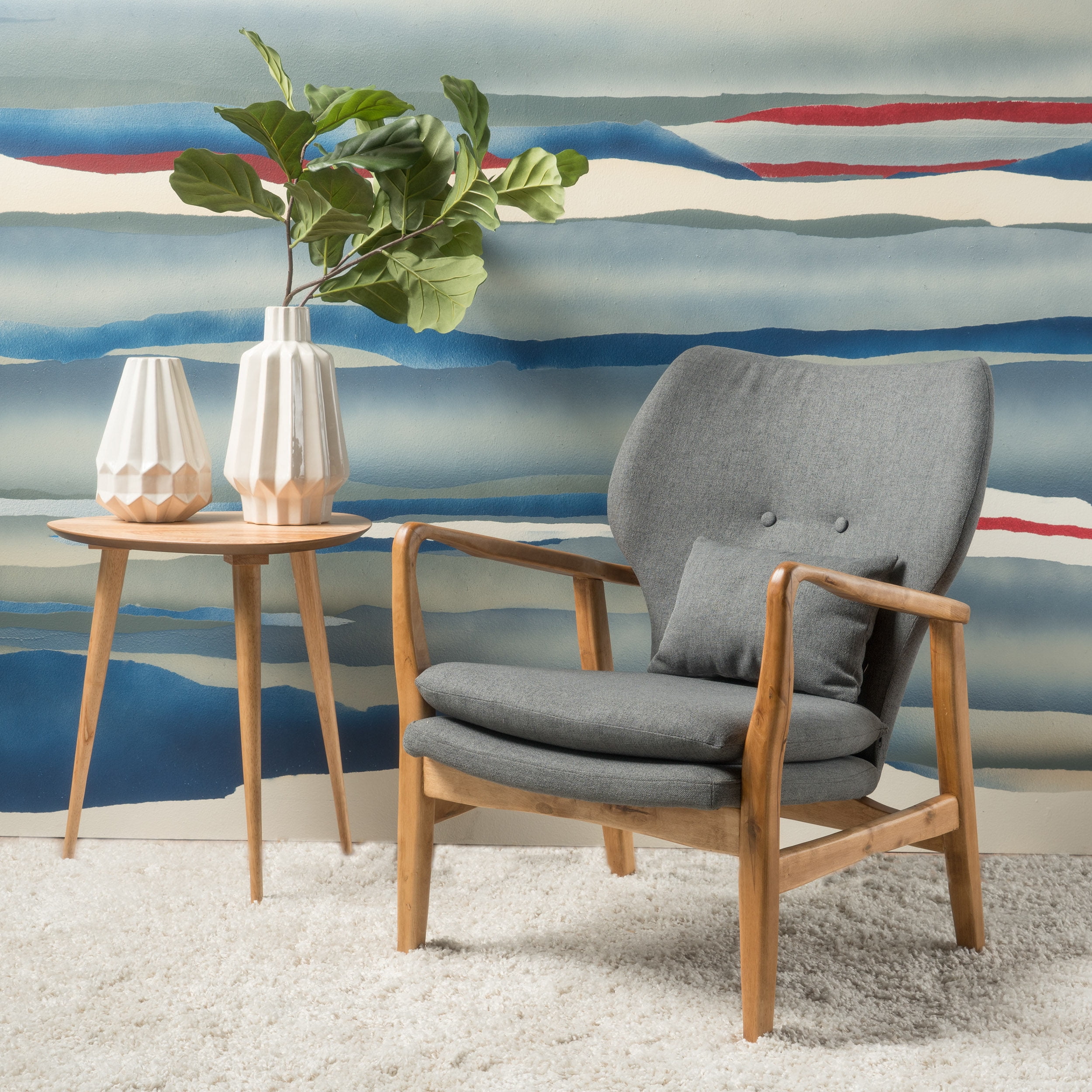 Club Chair, Wood Frame Club Chair (Grey) - Walmart.com