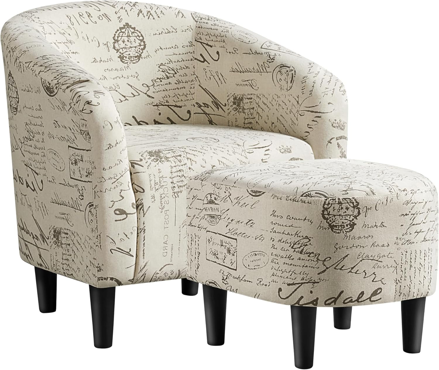 Club Chair with Ottoman, Fabric Accent Armchair with Footstool ...