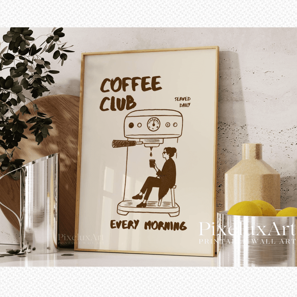 Club Coffee Wall Art, Retro Coffee Poster, Coffee Cart Poster, Coffee ...