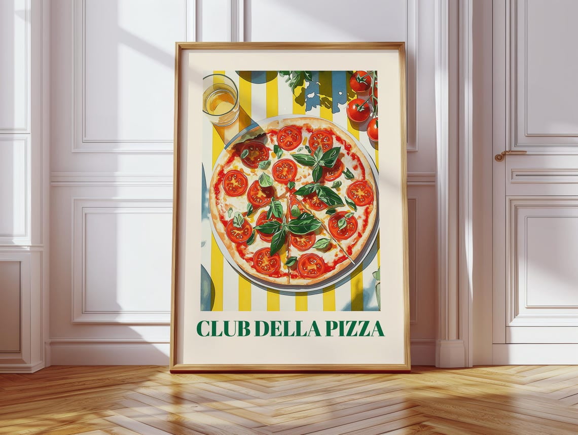 Club Della Slice Painting Italian Kitchen Art Print Vintage Pizzeria ...