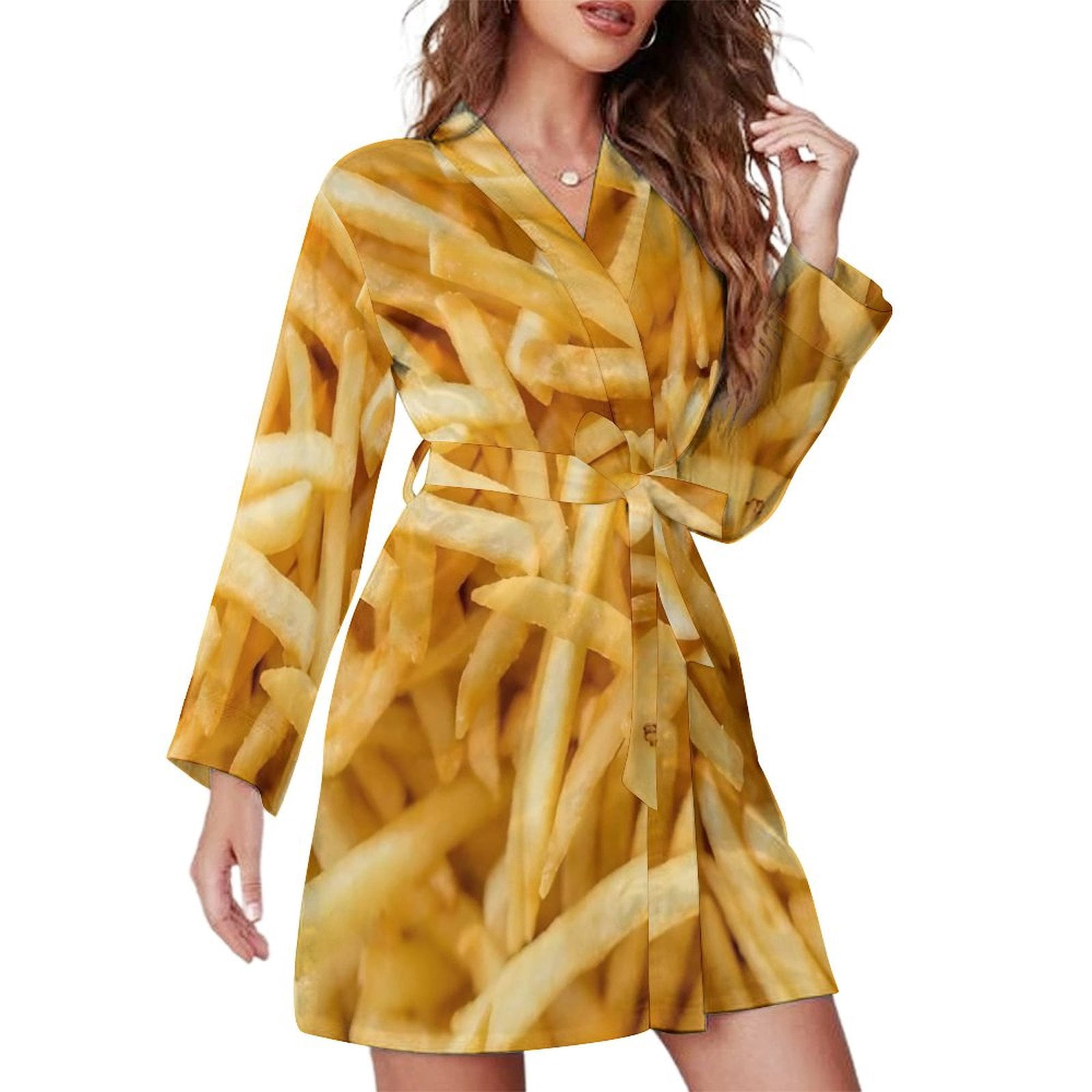Club Food Holiccc Night Robe Long Sleeve V Neck Robe With Belt Women's ...