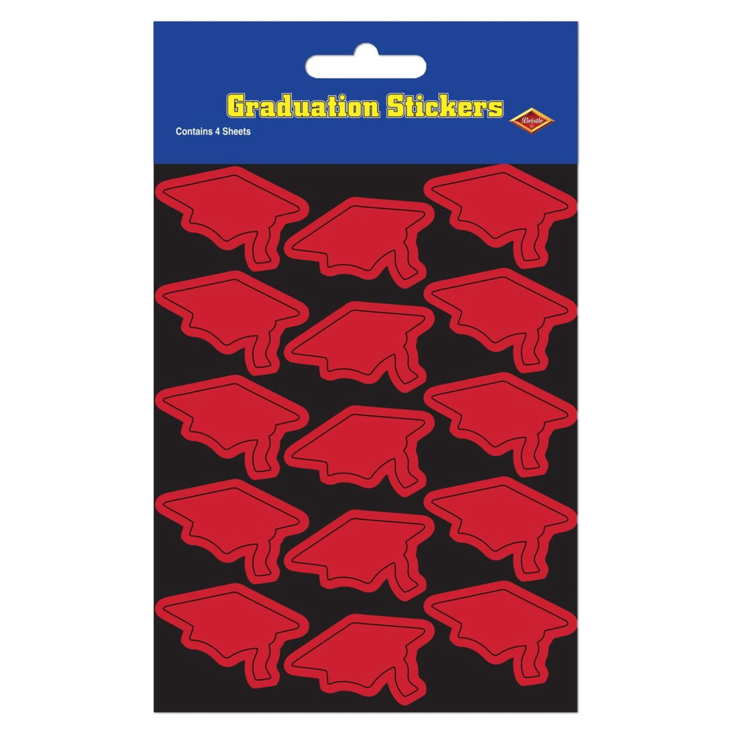 Club Pack of 48 Red Mortarboard Graduation Cap Sticker Sheets 7.5 ...