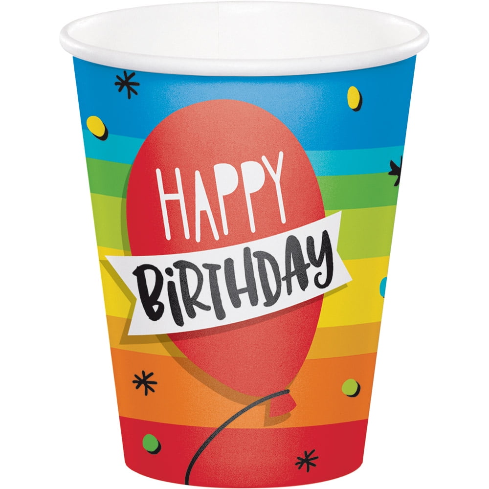 Club Pack of 96 Red and Blue "Happy Birthday" Balloon Party Cups ...