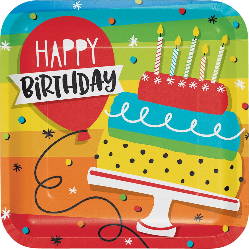 Club Pack of 96 Yellow and Red Summertime “Happy Birthday" Cake Dinner ...