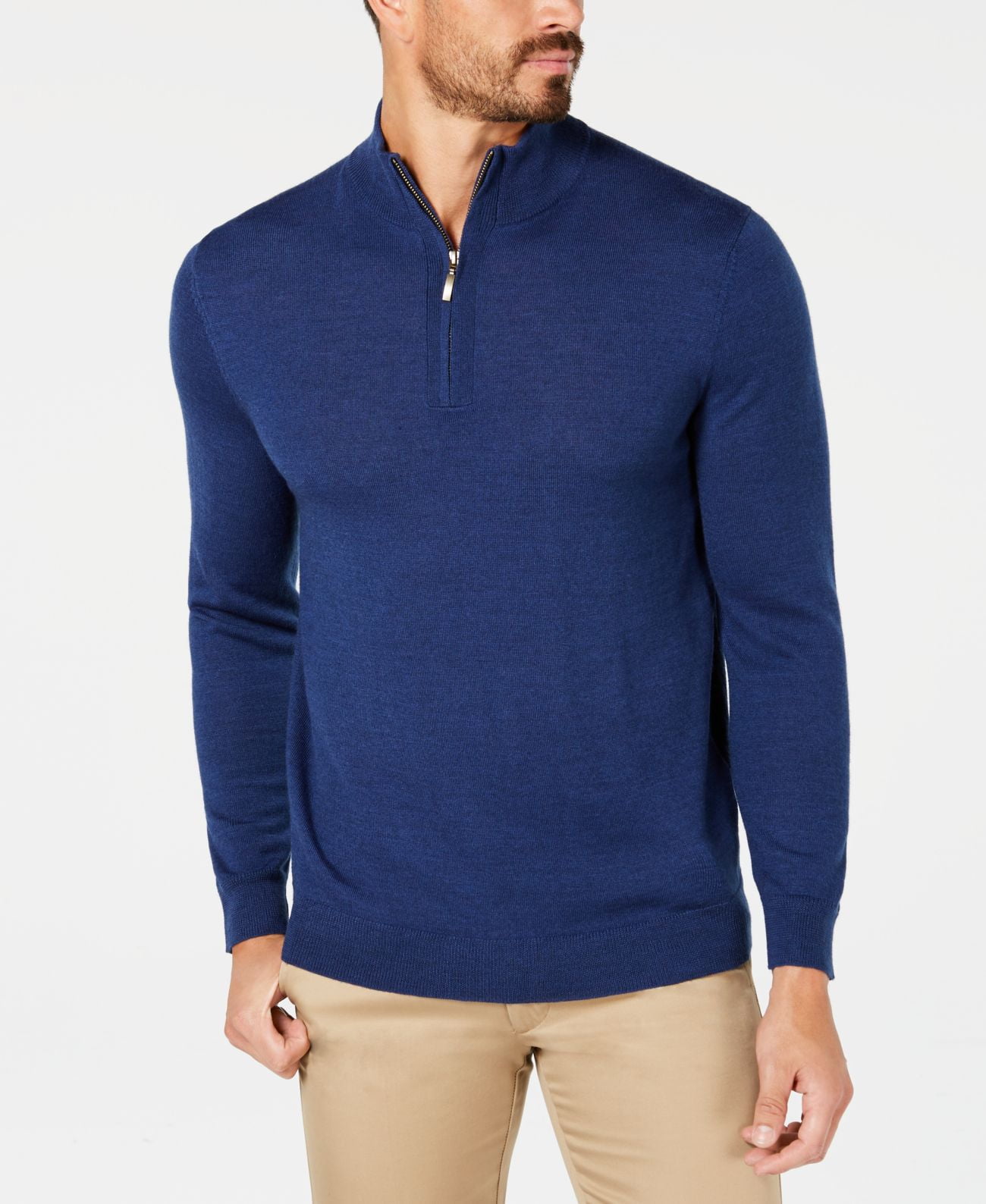 Club Room Men’s Quarter-Zip Merino Wool Blend Sweaters, Navy, Small ...