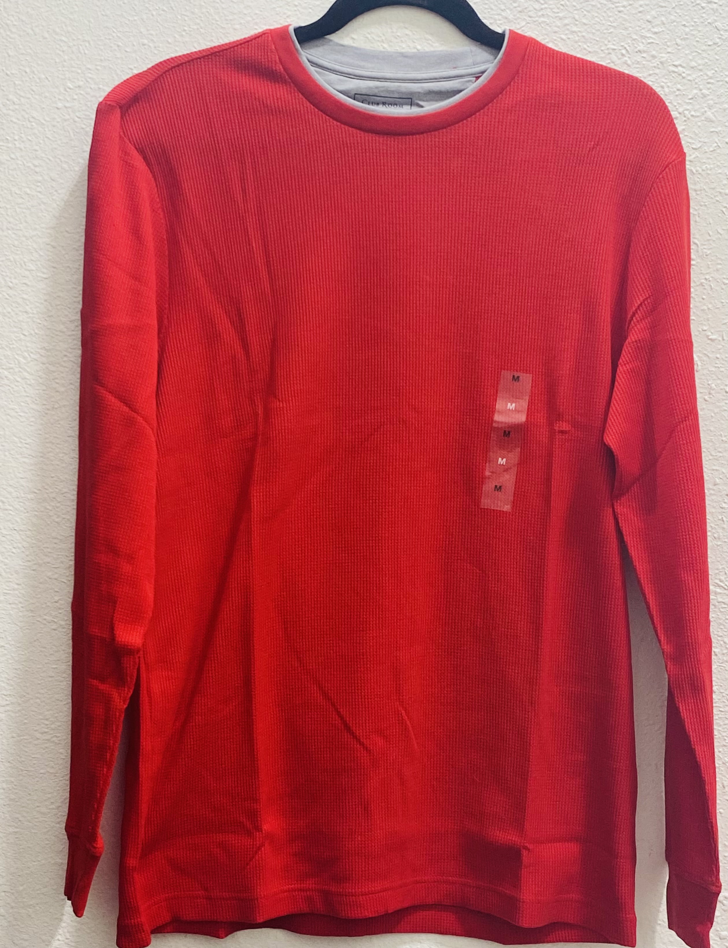 Club Room Men's Crewneck Waffle Knit Thermal Sweater, Ablaze Red Medium ...