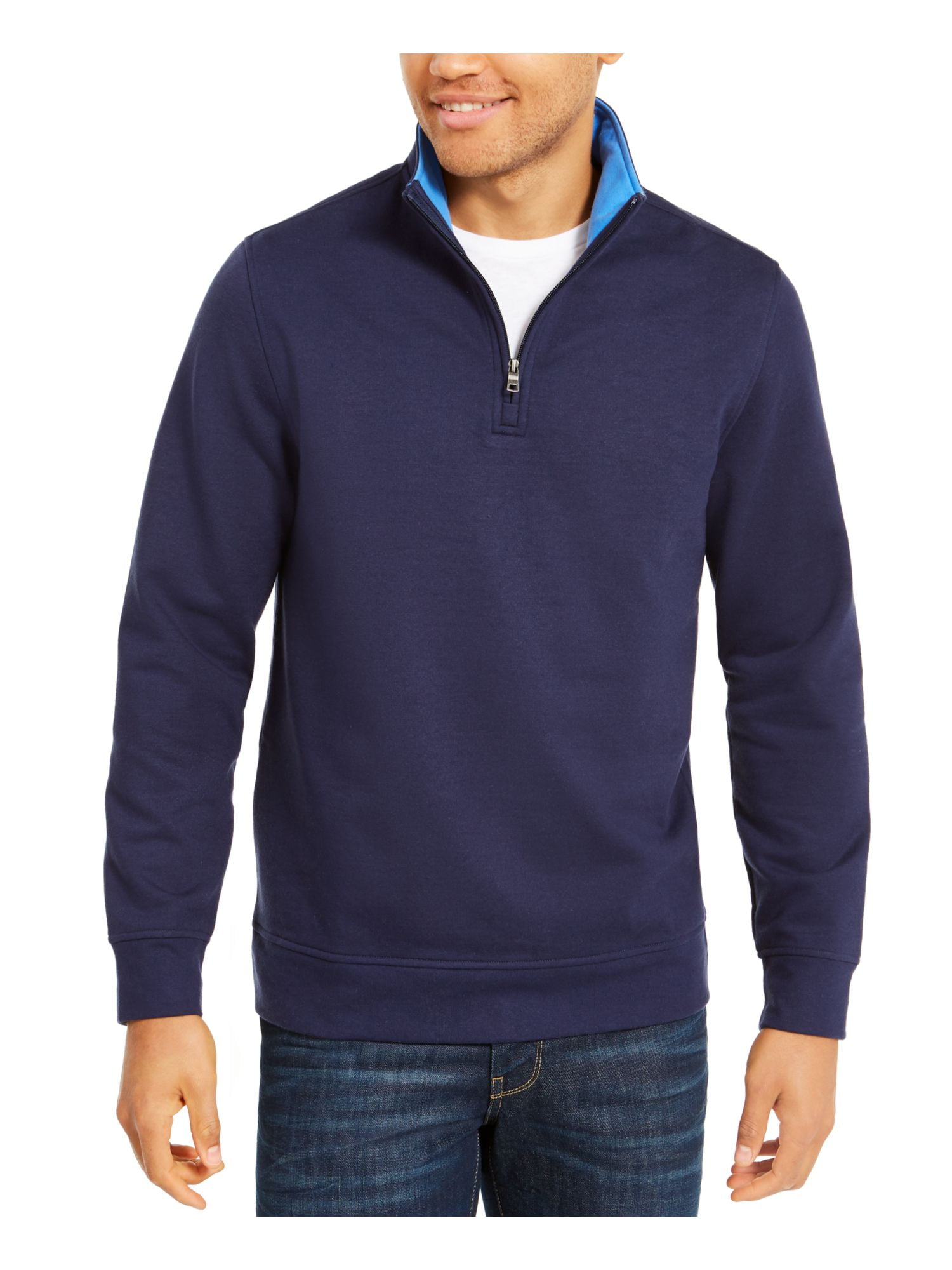Club Room Men's Heather Long Sleeve Collared Quarter Zip Sweater Blue ...
