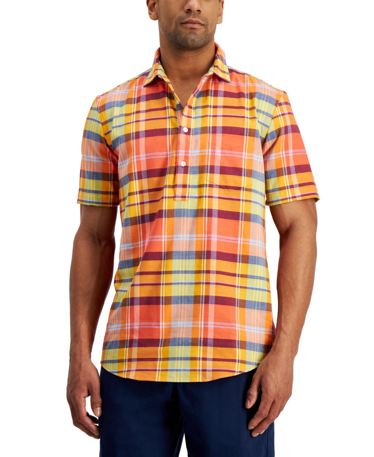 Club Room Men’s Popover Park Avenue Plaid Shirt, Poppy, Large - Walmart.com